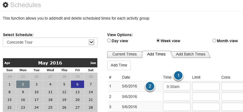 Outbound/Ascent: How to Add a Schedule With Individual Dates and Times
